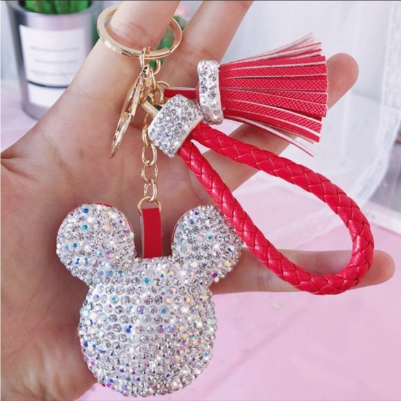 Accessories | Crystal Mickey Mouse With Red Tassel Braided Wristlet ...